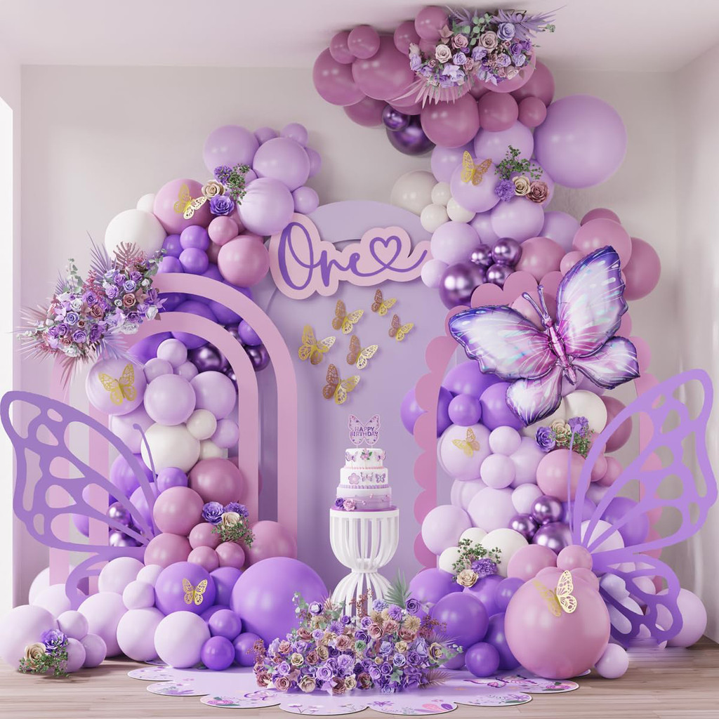 Pink Purple Butterfly Balloon Garland Arch Colorful Foil Decor Birthday ...