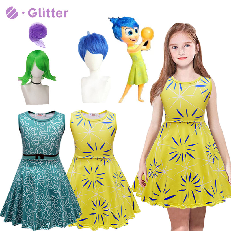 Movie Inside Out 2 Disgust Joy Cosplay Costume for Kids Girl Yellow ...