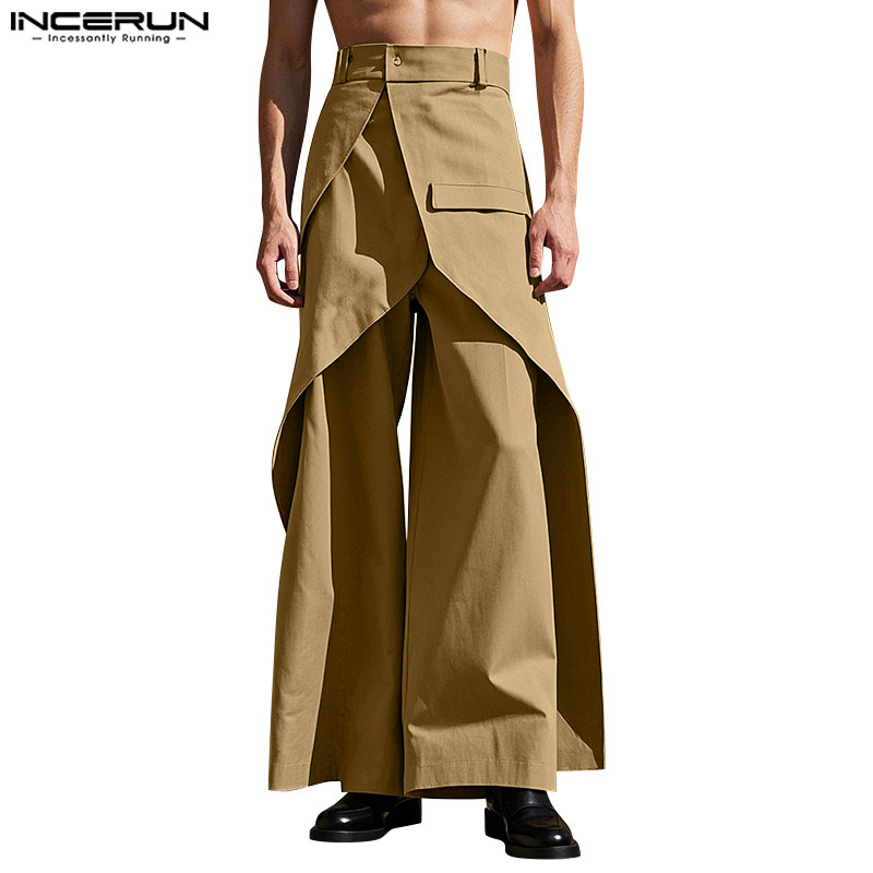INCERUN Men Vintage Layered Deconstructed Design Wide-Legged Long Pants ...