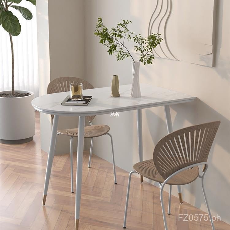 White Wind Rock Slab Modern Island Dining Table Oval Home Peninsula ...