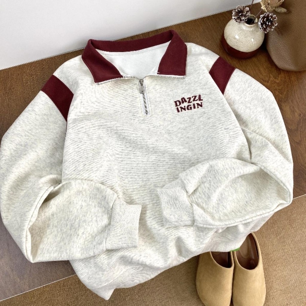 VELIN M-2XL Half Zip Sweater For Women Korean Embroidery Polo Neck ...