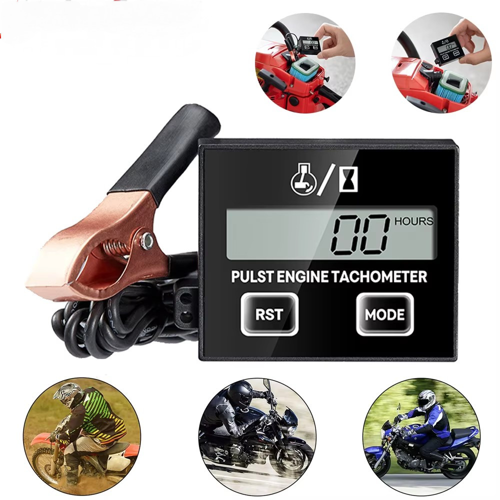 Digital Tach Hour Meter Tachometer Gauge with clip Waterproof RPM LCD ...