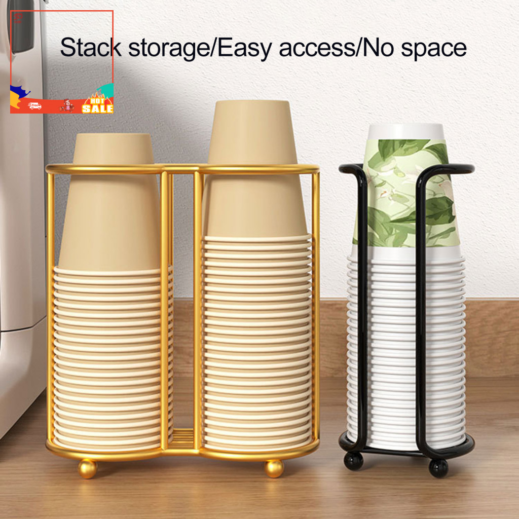 Cup Storage Rack Stacking Cup Caddy 2 Compartment Kitchen Paper Cup ...