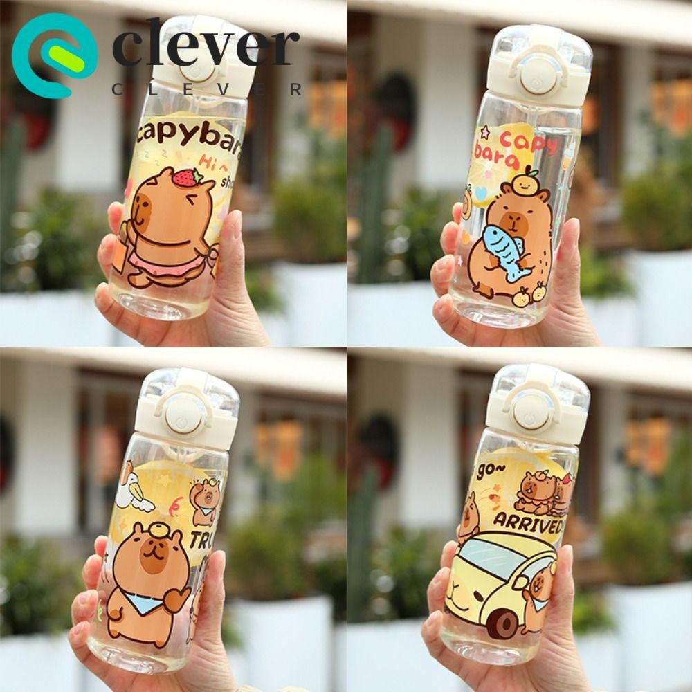 CLEVER Capybara Straw Water Bottles, 400ML Transparent Children's Water ...