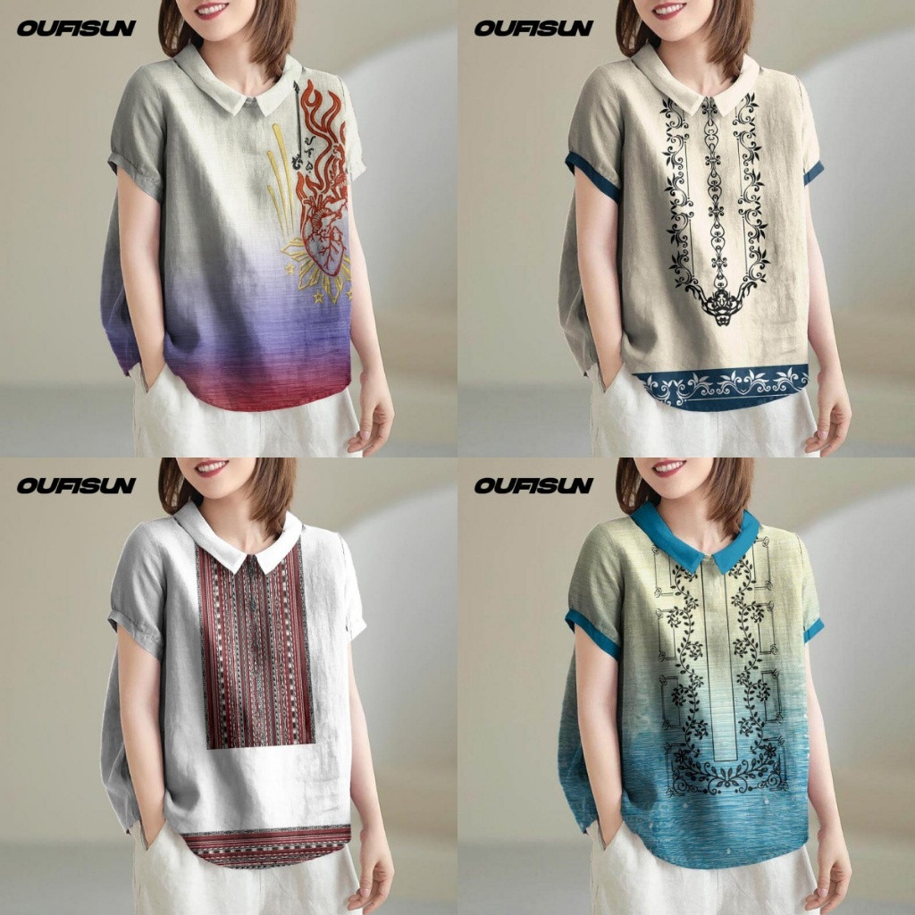 Asean Attire For Women 2025 Barong Shirts Vintage Ethnic Style Short ...