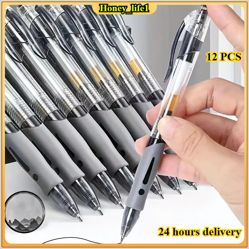12pcs / Set 0.5mm Push Neutral Black Ballpoint Pens, Retractable Gel ...