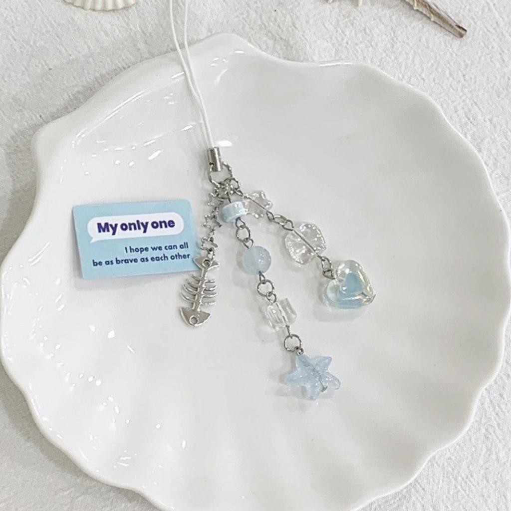 Steve Light Blue Fish Starfish Beaded Phone Chain Pendant CCD Photo ...