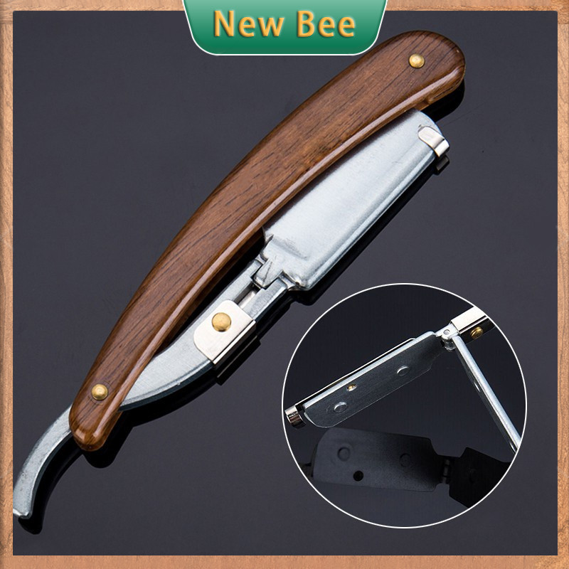 Straight Edge Shaving Razor Vintage Wood Color Plastic Handle Folding ...