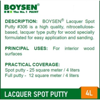 BOYSEN LACQUER SPOT PUTTY B306 LITER OR GALLON PUTTY PANG TAPAL PARA SA ...