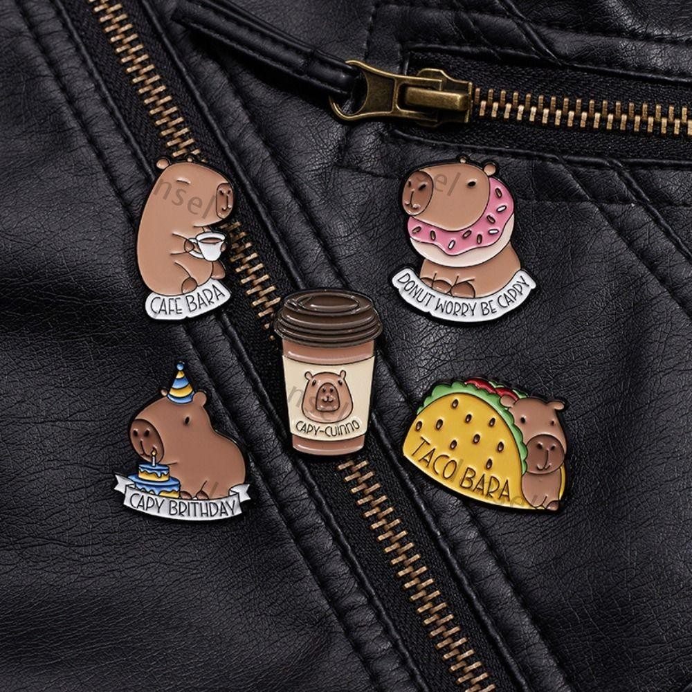 LANSEL 1PC Enamel Pins, Capybara Donuts Brooches, Kawaii Taco Coffee ...