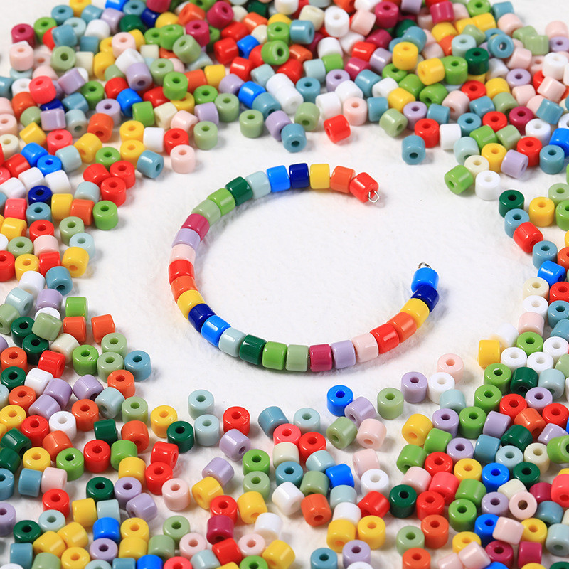 6.5mm 50Pcs Cream Color Acrylic Loose Beads Cylindrical DIY for ...
