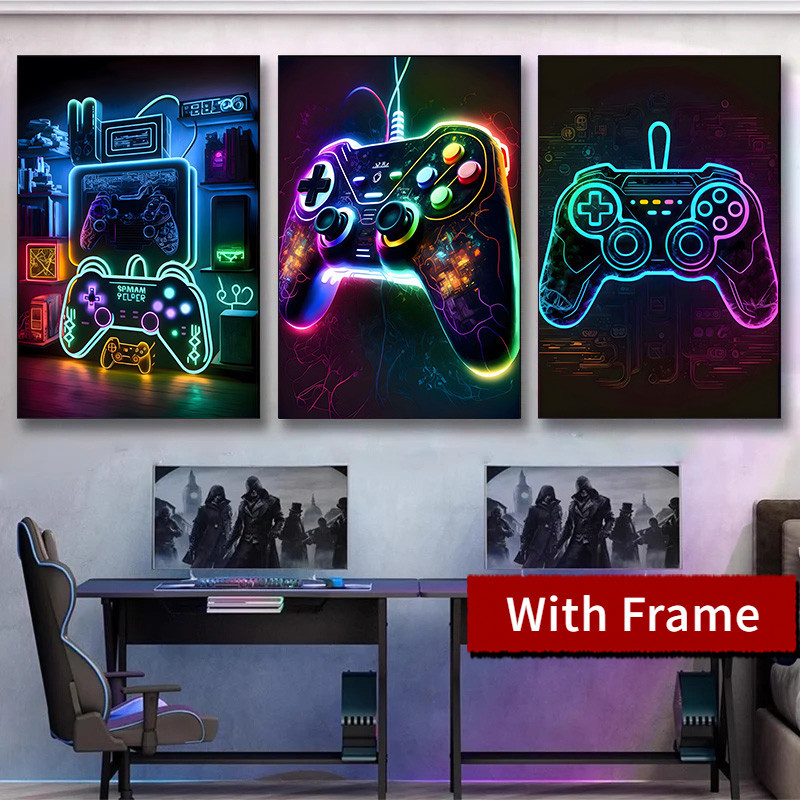 （With Frame）Colorful Gamepad Controller Poster Game Room Wall Art ...