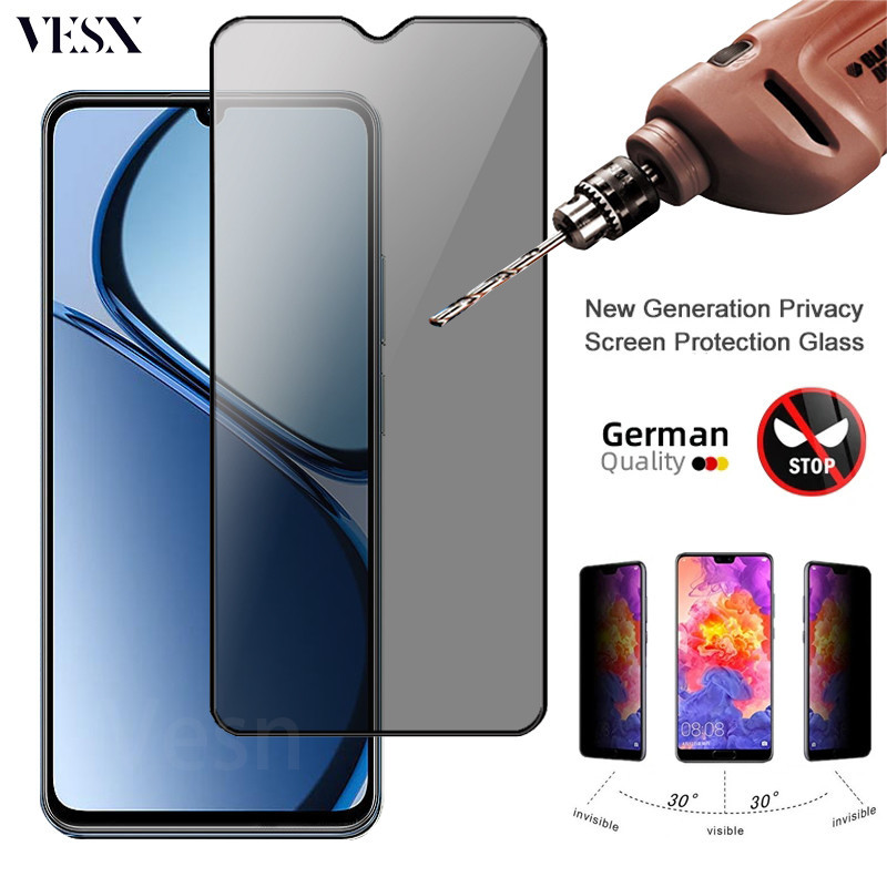 9D Full Anti-Spy Privacy Tempered Glass Screen Protector For Realme C65 C63 C61 V60 Narzo 70 70x ...