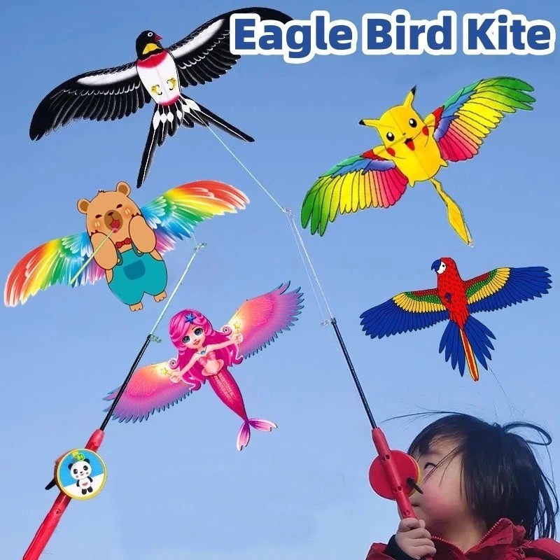 Cartoon Dynamic Bird Kite with Fishing Rod Children Handheld Flying ...