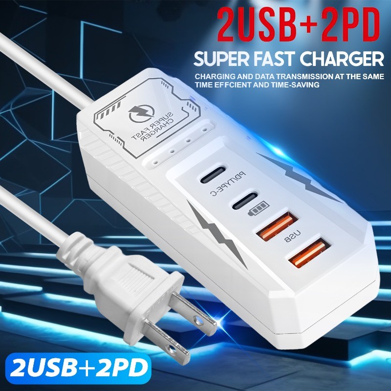 4USB 2USB-A+2USB-C Socket Outlet - 4 Ports PD USB Travel Charger - US ...