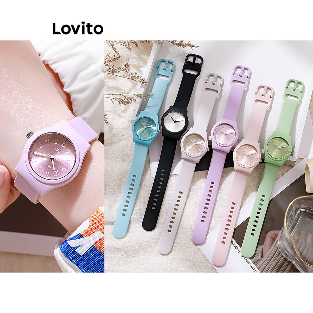 Lovito Women Casual Plain Silica Gel Colourful Quartz Watch LFA32240 ...