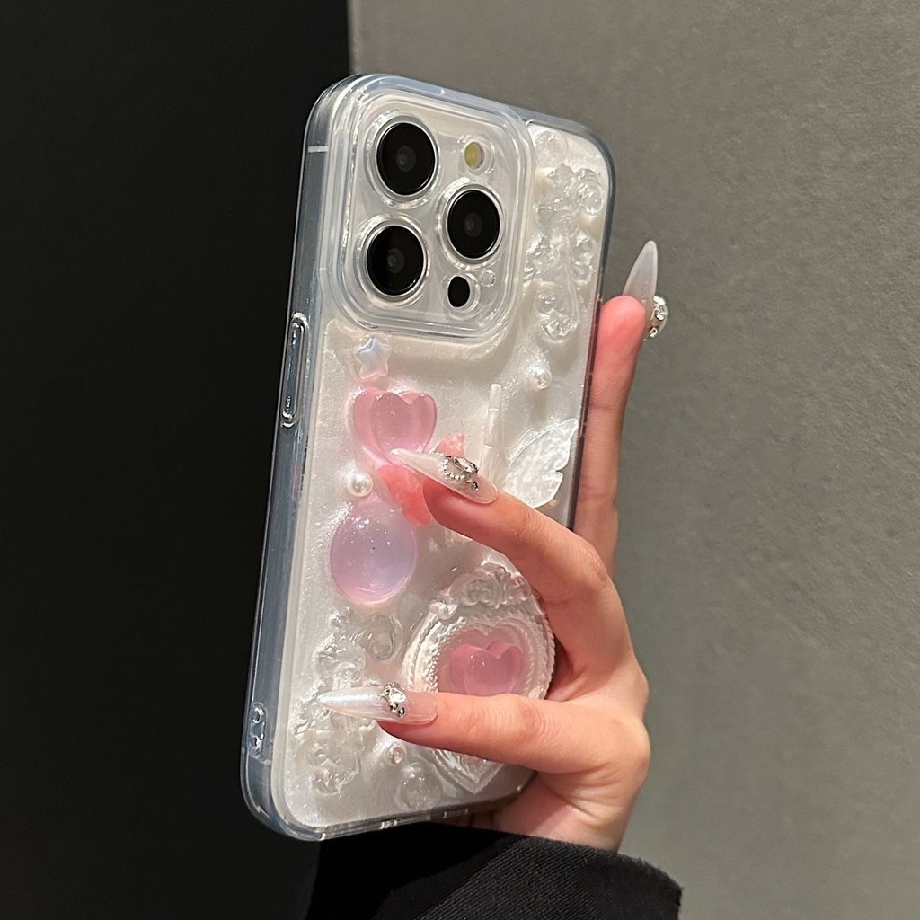 3D Luxury Pink butterfly GEM Gemstone Soft Case HP iP iPhone X XR XS ...