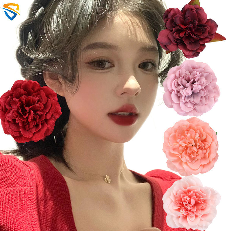 New Trendy Emulation Blooming Peony Flower Woman Hair Accessories ...