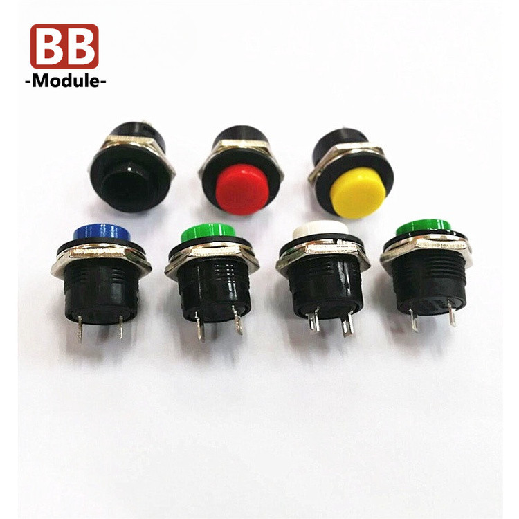 5pcs R13-507 Momentary SPST NO Red Black White Yellow Green Blue Round Cap Push Button Switch AC ...