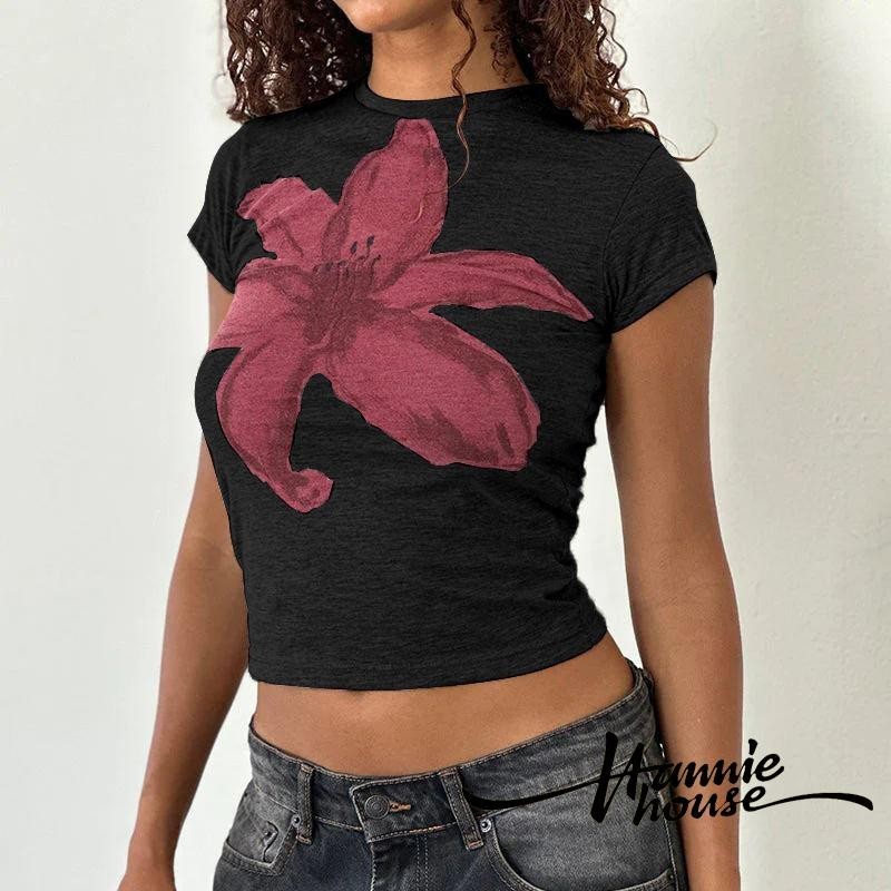 HANNIE House- Women Crew Neck Short Sleeve Flower Print Slim Fit Summer ...