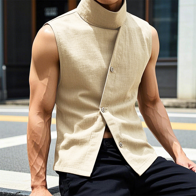 INCERUN Men's Half High Neck Clear Color Sleeveless Shirt | Shopee ...