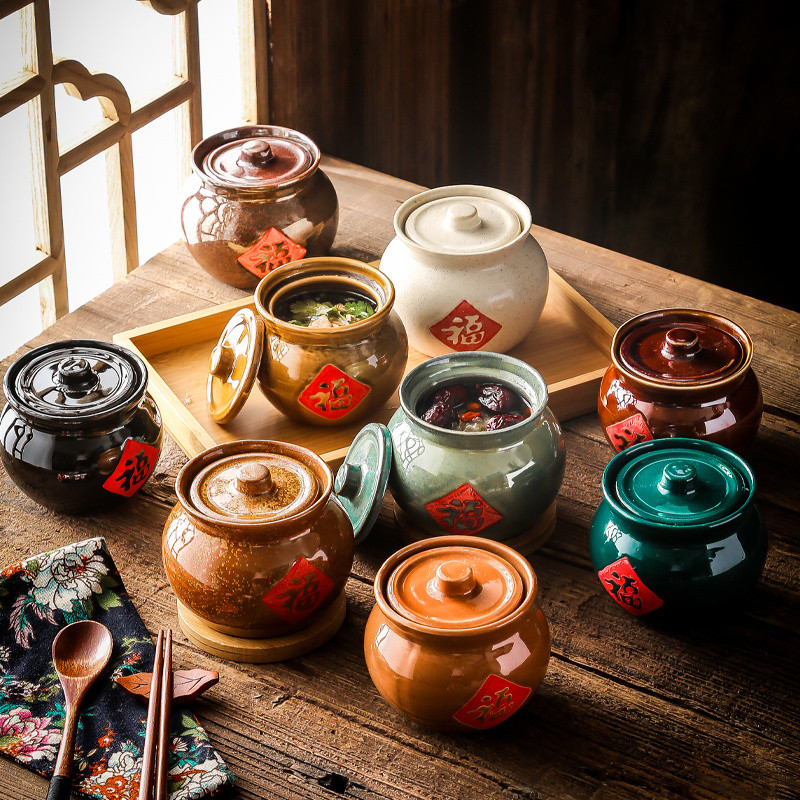 Pot pot Single Two-Person Stew pot Ceramic Water-Proof Stew Household ...