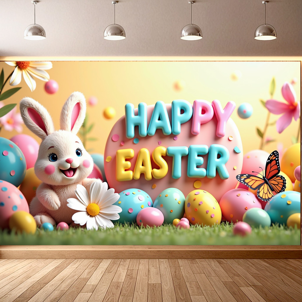 Happy Easter Bunny Backdrop Decoration Custom Spring Celebration Party ...