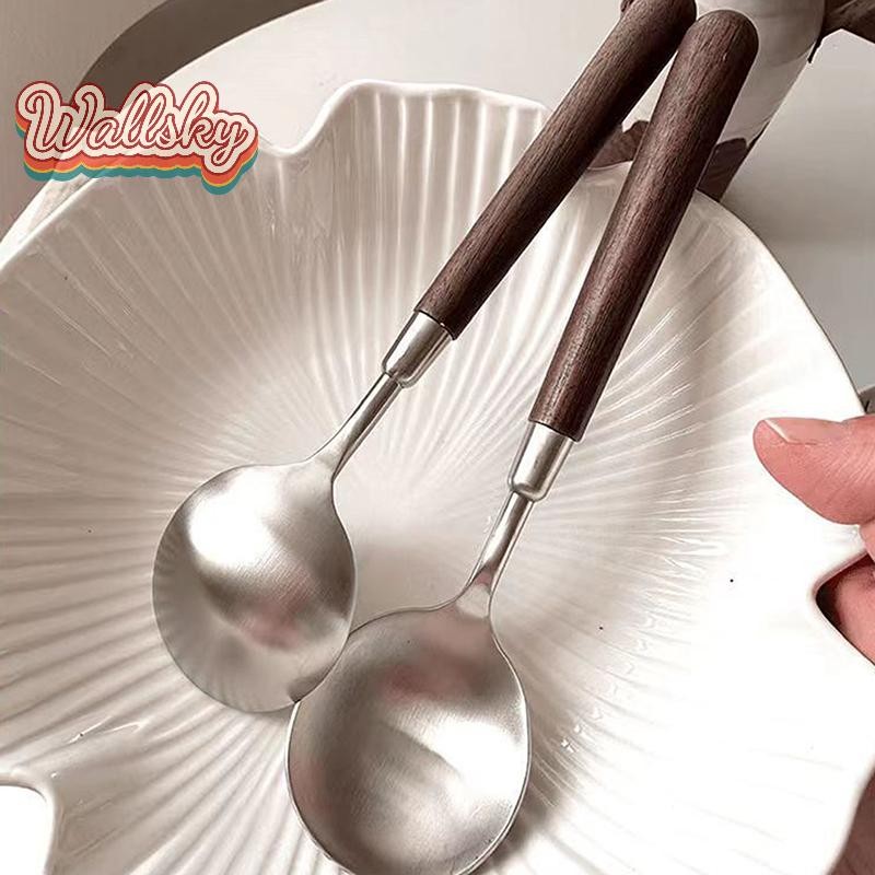 Wallsky> Stainless Steel Soup Spoon Creativity Portable Wood Grain ...