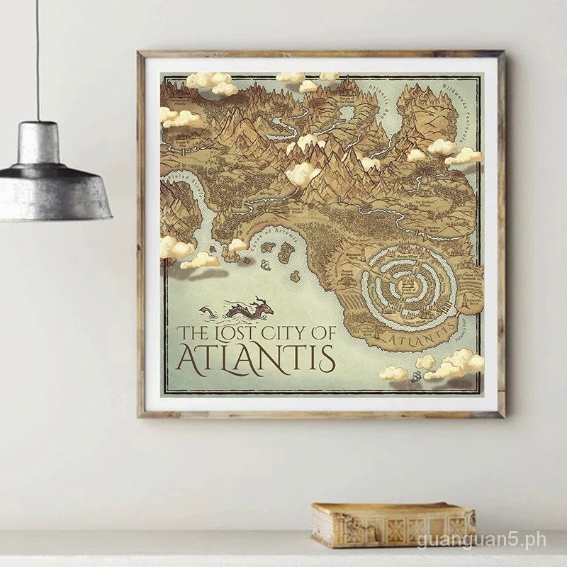 Atlantis Map Print Greek Mythology Poster Fantasy Maps Wall Art Canvas ...
