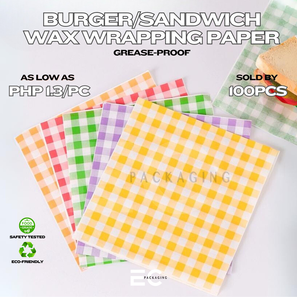 EC 100Pcs Grid Burger Sandwich Food Wrapper Deluxe Grease-Proof Wrap ...