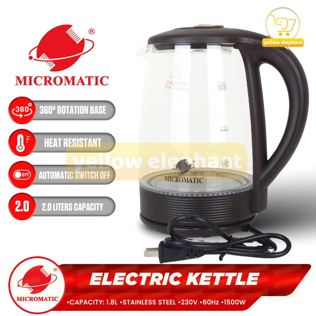 Micromatic Electric Glass Kettle 1.8 Liters / 2 Liters 1500W | Shopee ...