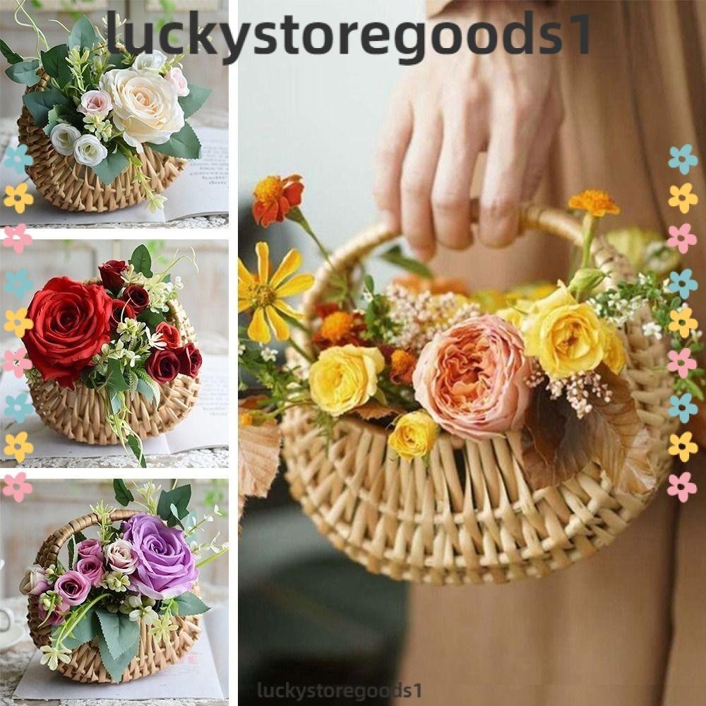 LUCKYSTOREGOODS Flower Girl Baskets, Yellow Willow Rattan Flower ...
