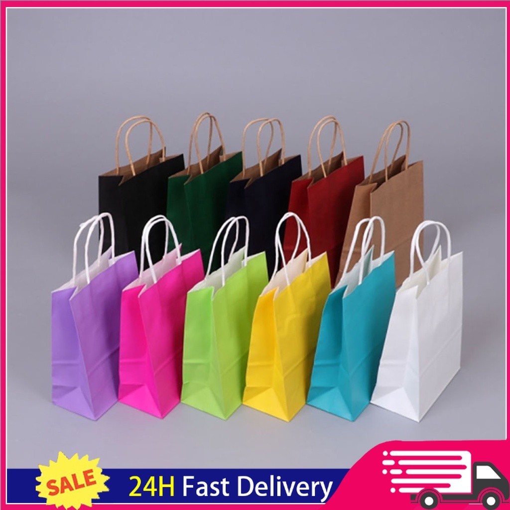 10pcs Paper Bag Colored Gift Packing Handbag Kraft Paper Tote Bag ...