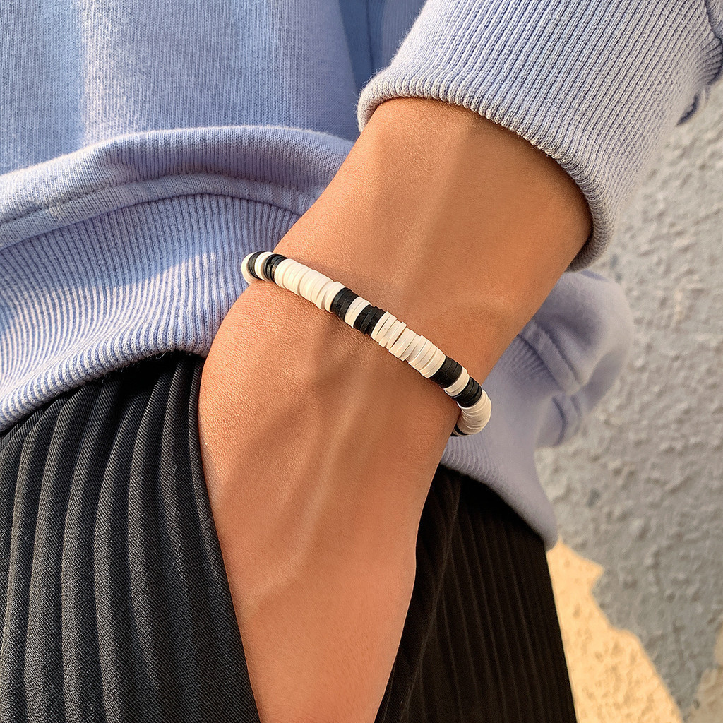 Bohemian Style Minimalist Black White Splicing Soft Ceramic Bracelets ...