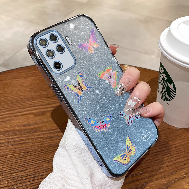 Casing OPPO A94 4G Phone case with colorful butterfly and soft gold ...