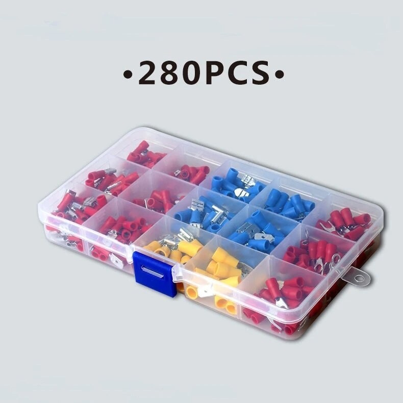 280pcs Assorted Crimp Spade Terminal Wire Flat Female and Male Insulated Electrical Wire Cable ...