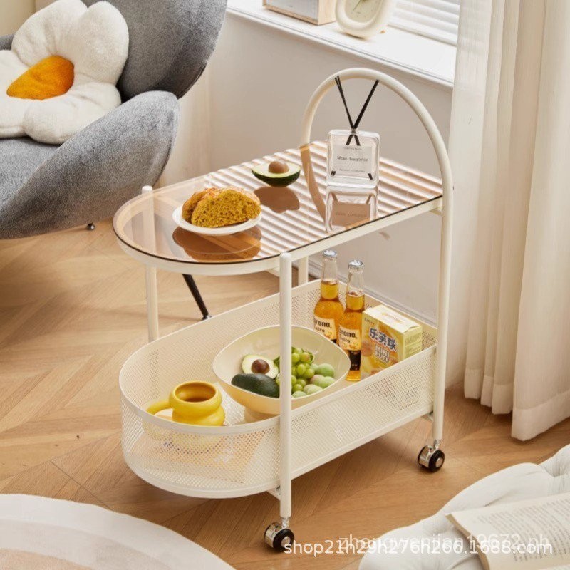 Cream Style Living Room Sofa Side Table Movable Wheeled Small Coffee ...