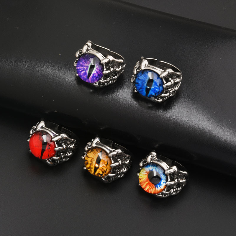 Gothic Men's Punk Colorful Evil Eye Rings for Men Vintage Demon Dragon ...