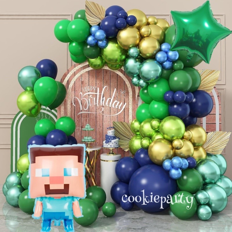 Minecraft Theme Green Star Steve Foil Balloons Birthday Decoration Set ...