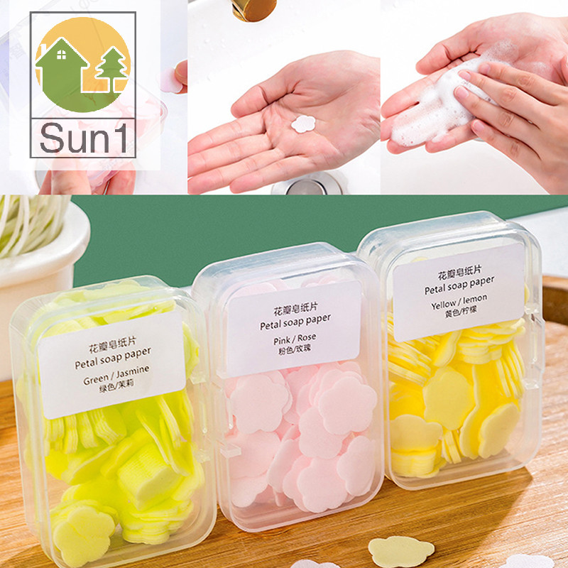 Sun1> 100Pcs/Box Disposable Cute Mini Flower Shape Paper Soap Slice ...