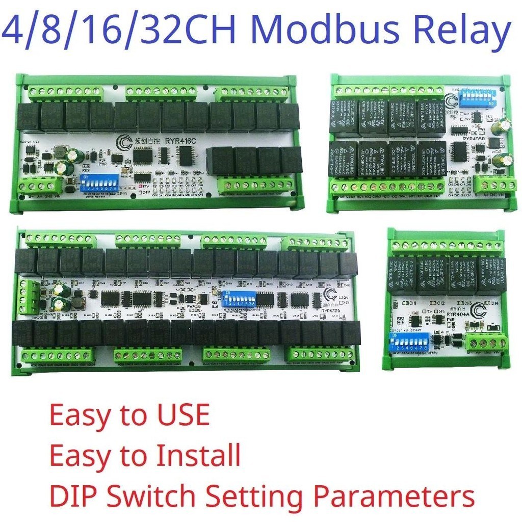 4-32CH 10A 20A DC 12V 24V RS485 Bus Relay Module DIP Setup Parameters ...