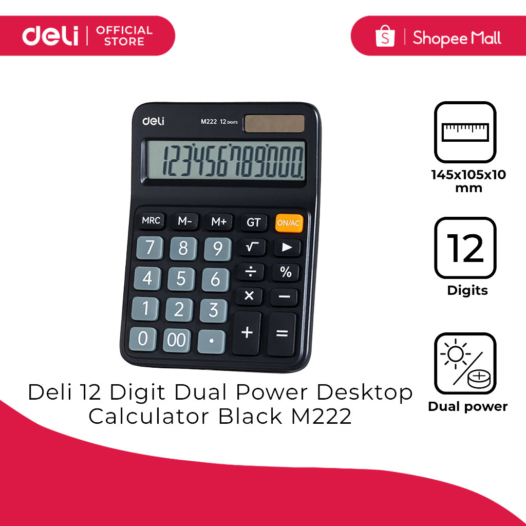 Deli M222 12 Digit Dual Power Desktop Calculator Black | Shopee Philippines