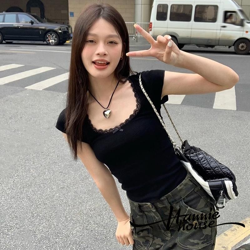 HANNIE House- Women Casual Lace Patchwork Short Sleeve T-Shirt | Shopee ...