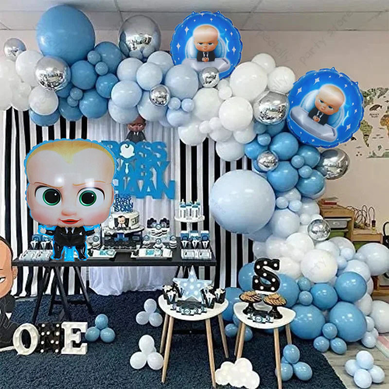 89pcs Baby Boss Theme Blue White Silver Balloon Arch Garland Kit with ...