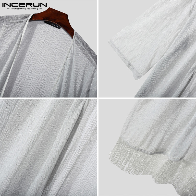 INCERUN Men Vintage Fashion See-Through Glitter Splicing Fringe Seven ...