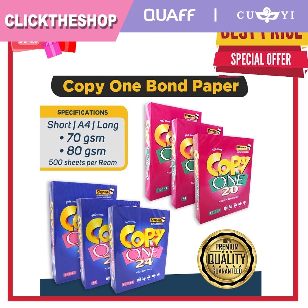 [1 Ream] 80GSM COPY ONE Bond Paper for School and Office Use (500 ...