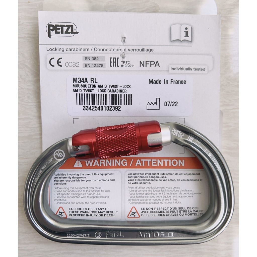 PETZL Am’D D-shaped Locking Carabiner for Attaching Devices To A ...