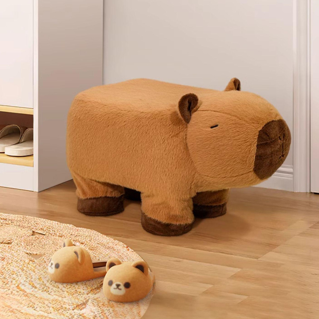 Solid Wood Capybara Stool Kapibala Plush Shoe-changing Cute Children's ...