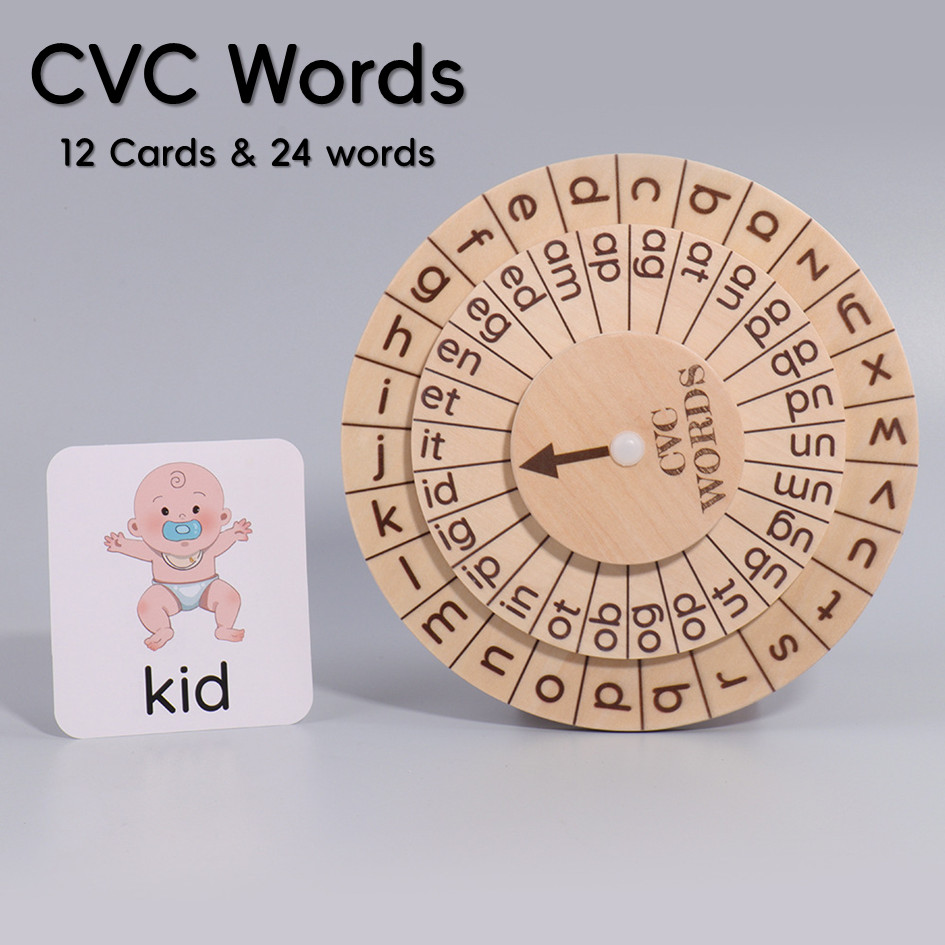 Children'S CVC Word Spinner English Phonics Early Education Toys Vowel ...