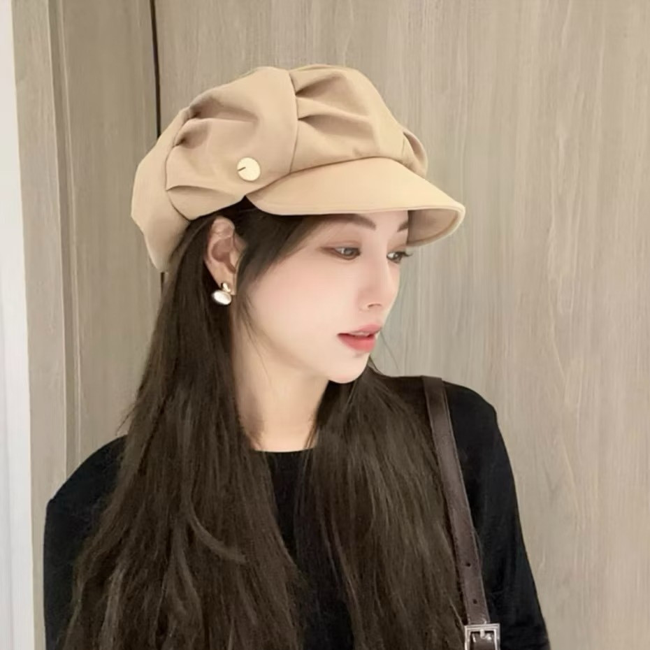 Korean Cloud Berets BN-024 Pleated Octagonal Cap Vintage Solid Color ...